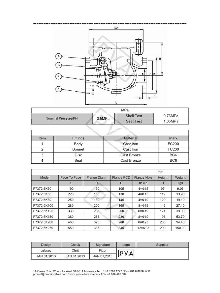 F7372 5K Cast Iron Swing Check Valve | PDF | Valve | Mechanical Engineering