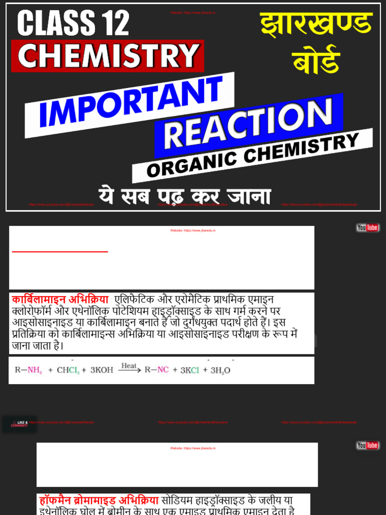 JAC Board Class 12th Chemistry Important Name Reaction | PDF