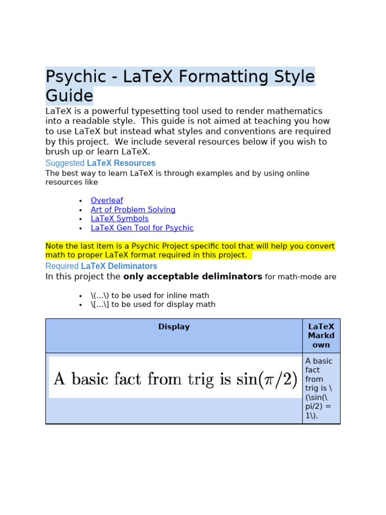 Psychic - LaTeX Formatting Style Guide | PDF | Pascal (Unit) | Mathematics