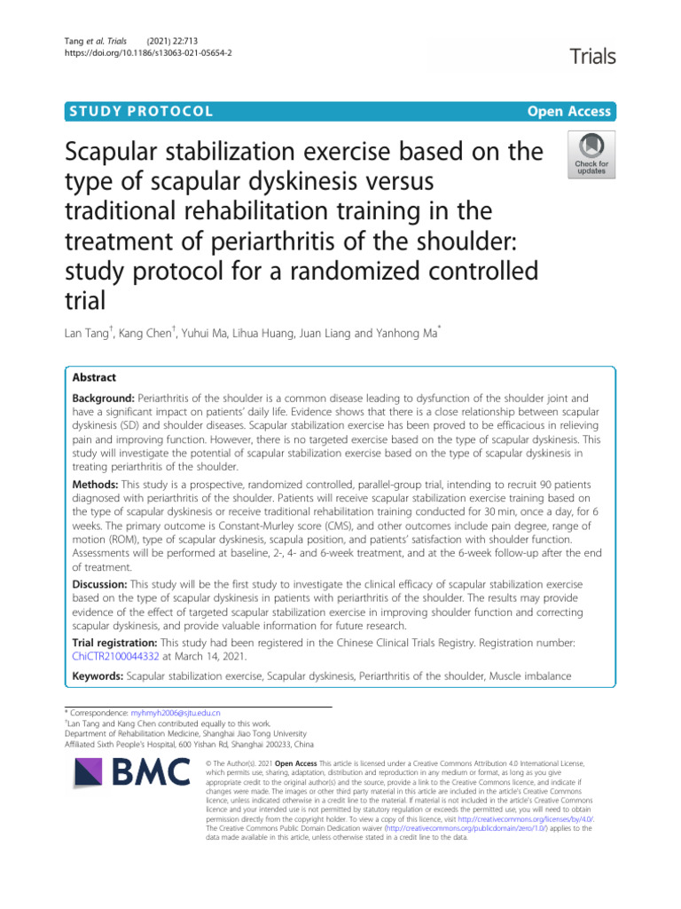 Scapular Stabilization Exercise Based on the Type of Scapular Dyskinesis | PDF | Shoulder ...
