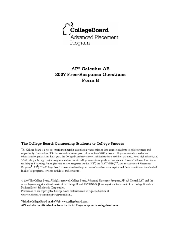 AP Calculus AB Free-Response 2007 (Form B) | PDF | Derivative | Velocity