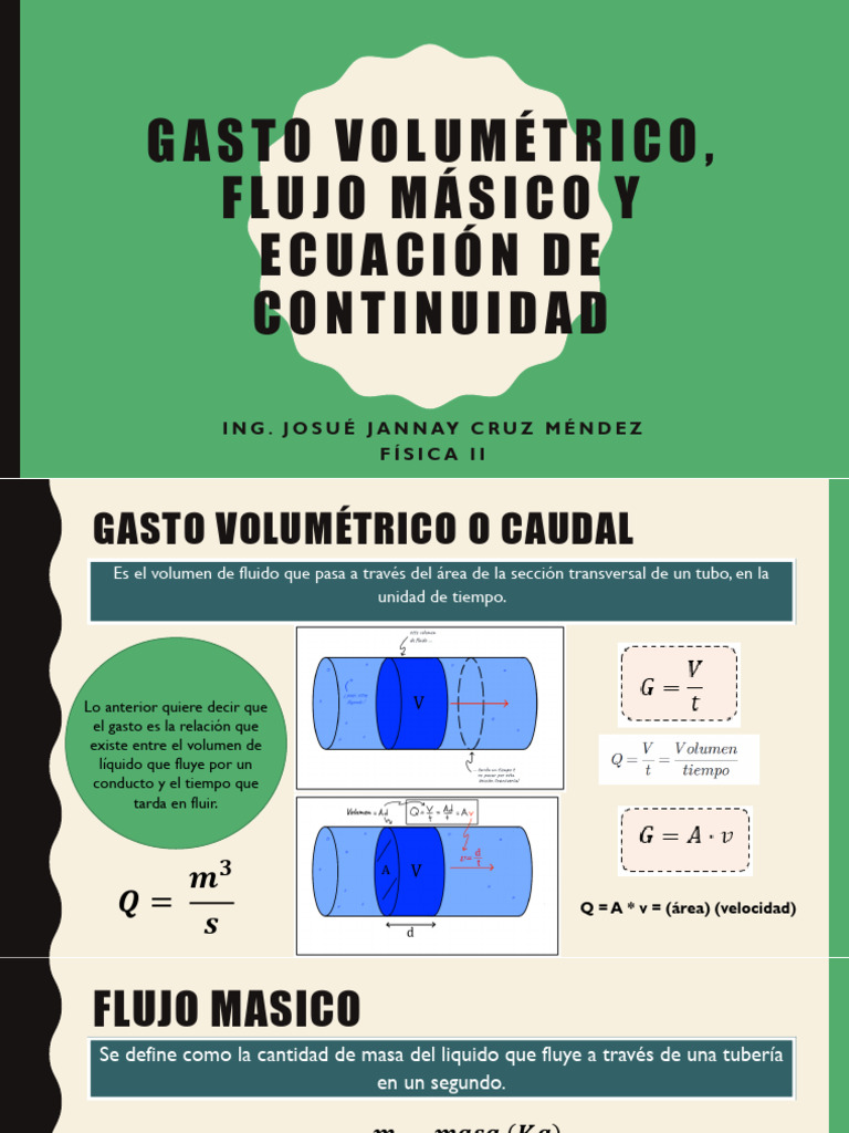 Gasto Volumétrico, Flujo Masico y Ecuación de | PDF | Descarga (hidrología) | Flujo