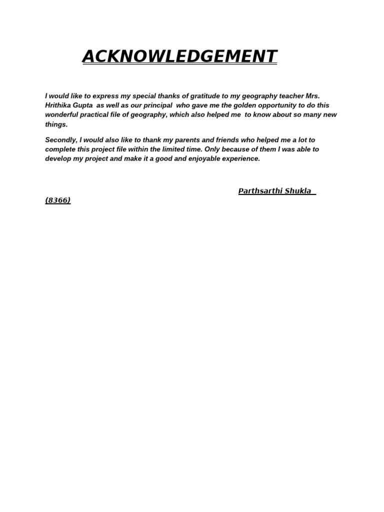 Geography Project Acknowledgement | PDF