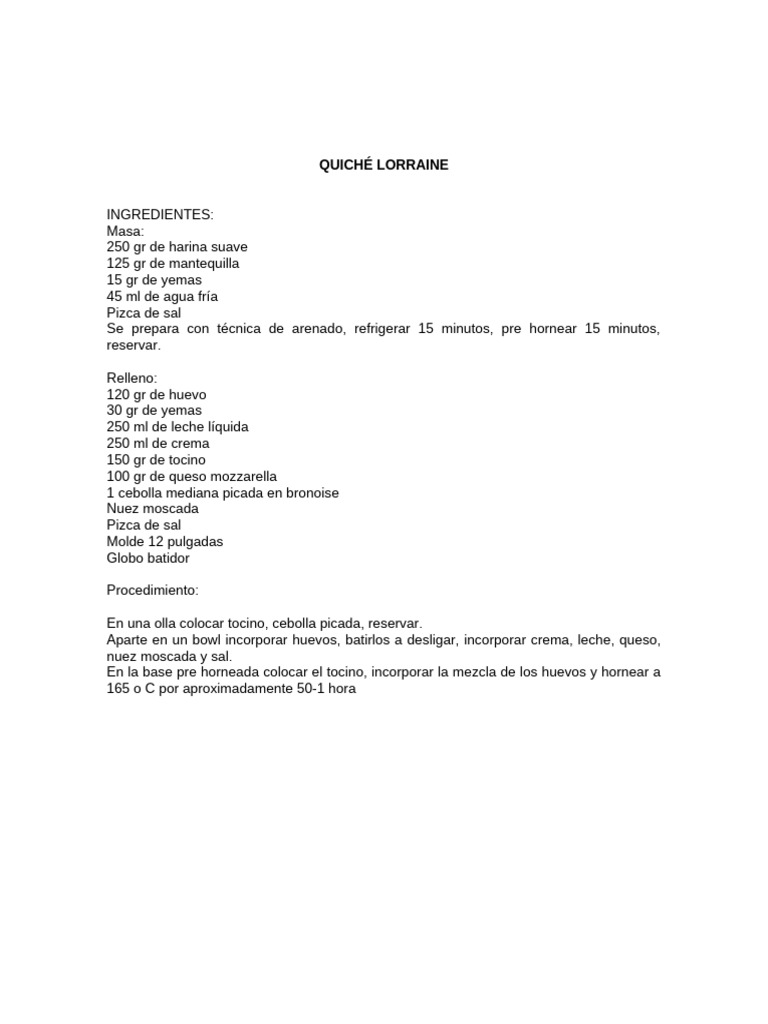 Quiché Lorraine: Receta Clásica y Fácil | PDF