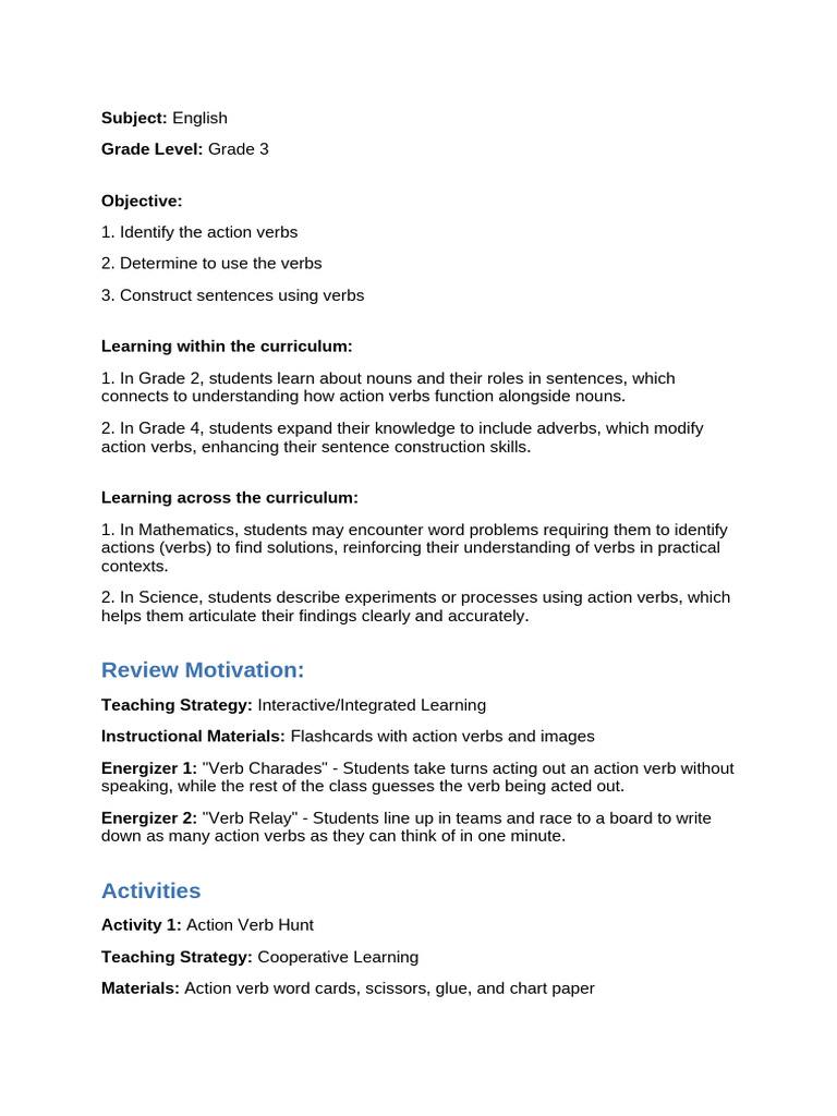 lesson_plan (2) | PDF | Verb | Learning