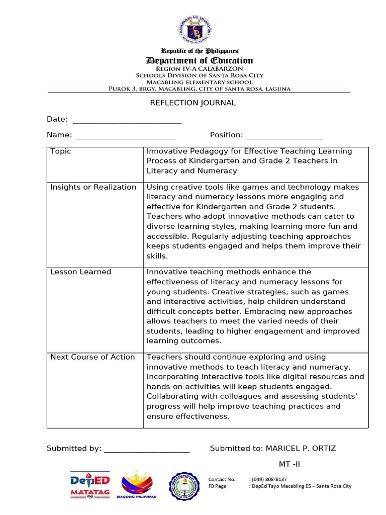 LAC-REFLECTION-JOURNAL-innovative | PDF | Teachers | Intelligence