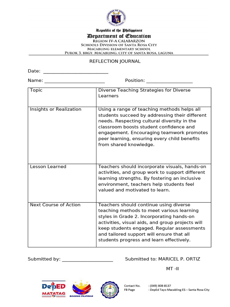 Lac Reflection Journal Diverse | PDF | Teaching Method | Teachers