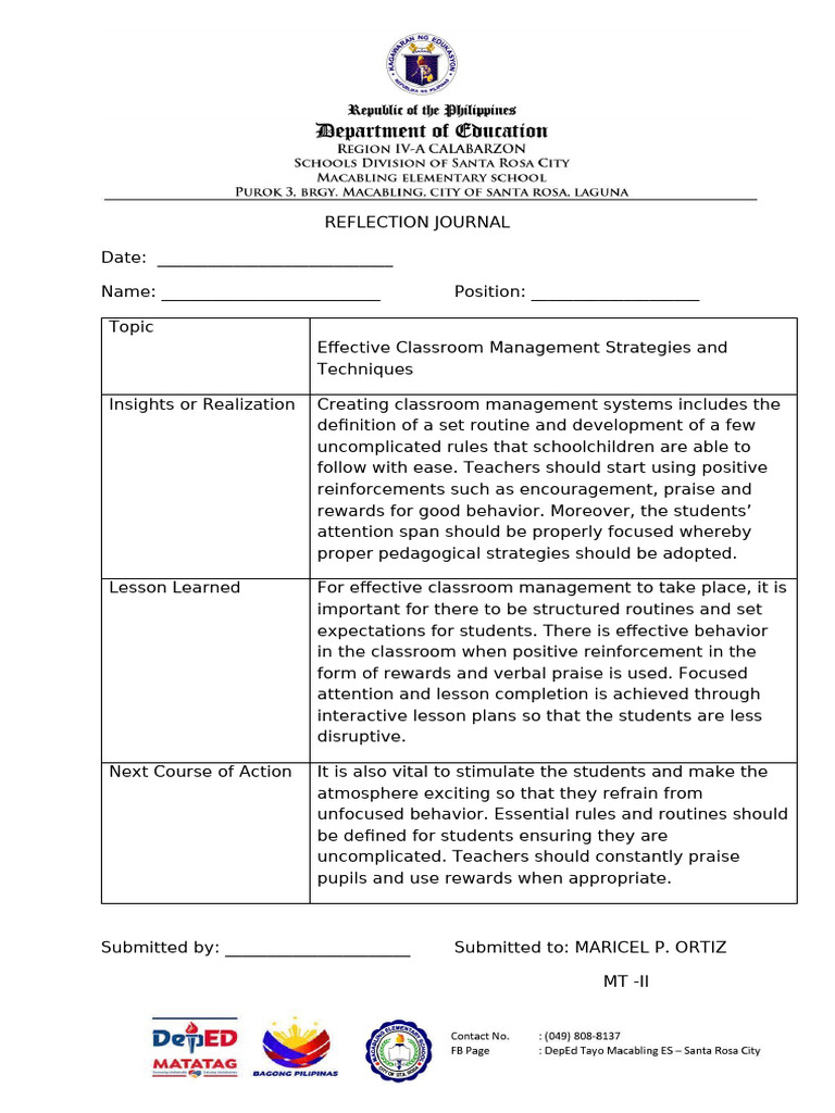 LAC REFLECTION JOURNAL Effective | PDF | Classroom Management | Psychology