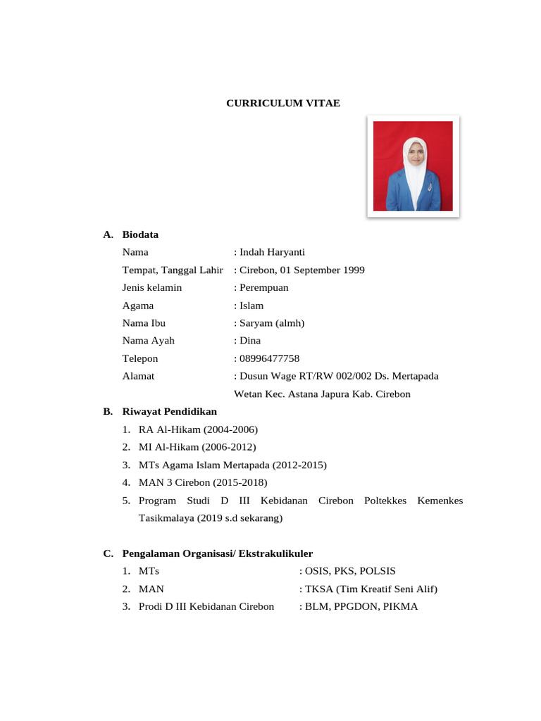 Curriculum Vitae Indah | PDF