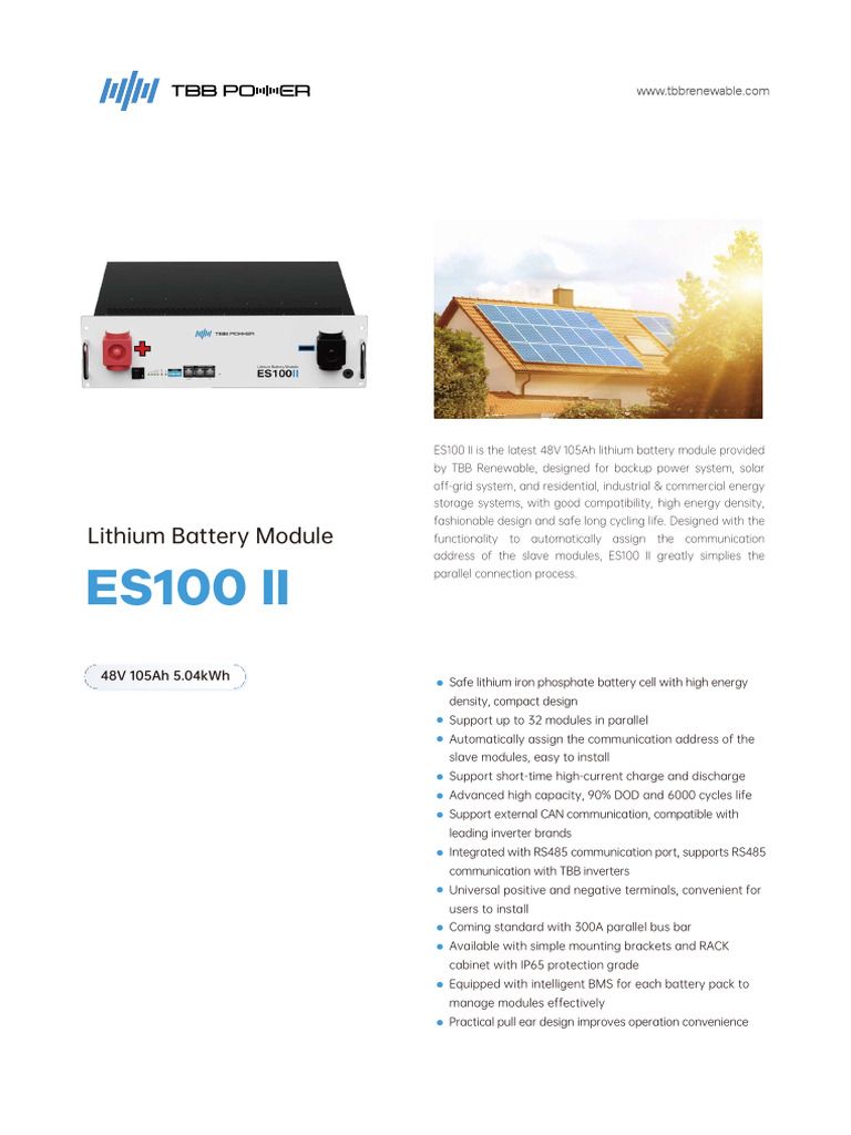 ES100 - II - Lithium - Battery - en - V1.0 Datasheet | PDF | Lithium Ion Battery | Power Inverter