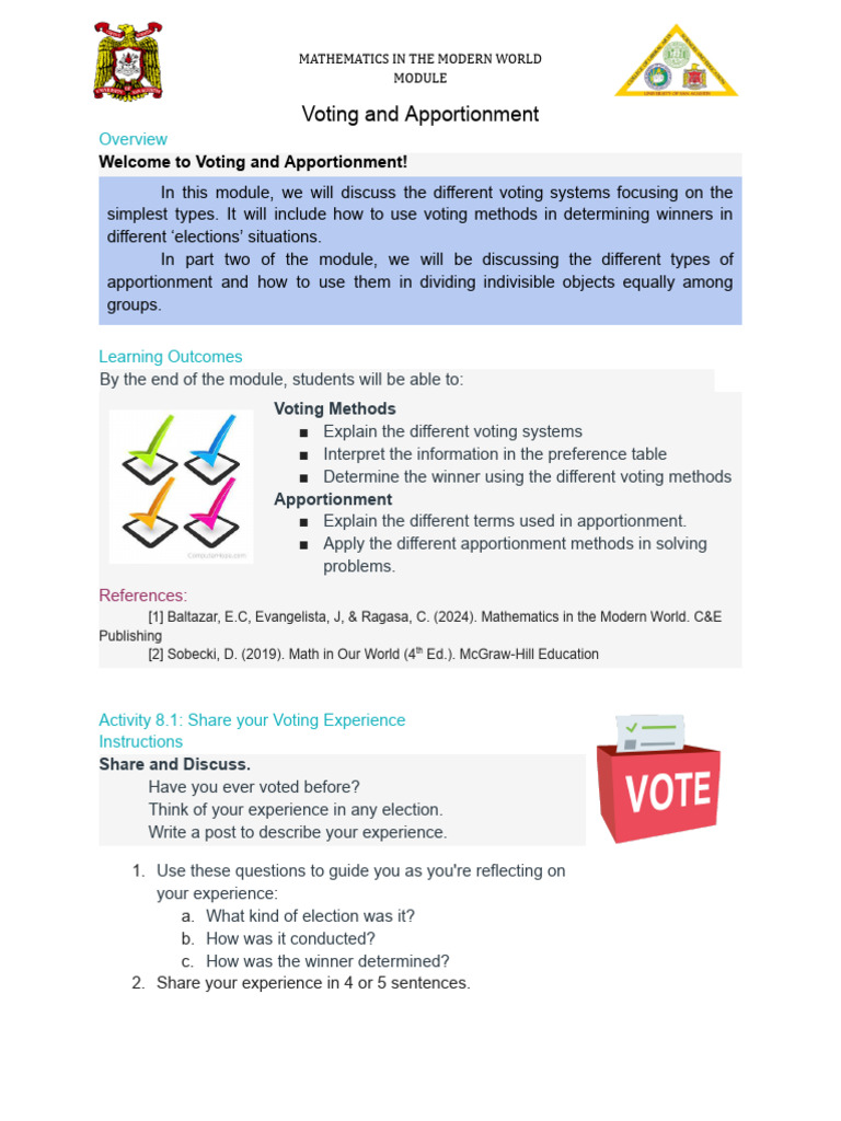 GE3 Module 8 Voting and Apportionment | PDF | Voting | Elections