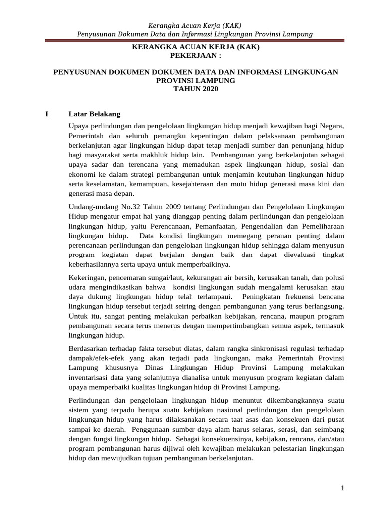 Penyusunan Data Lingkungan Lampung 2020 | PDF
