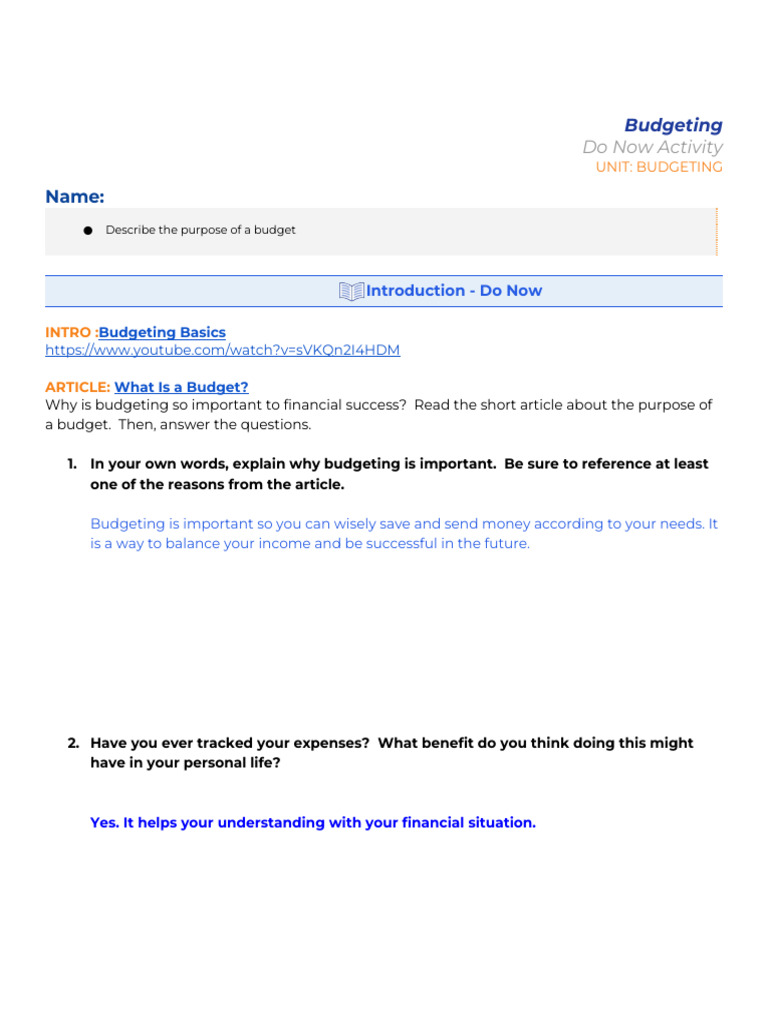 Importance of Budgeting Explained | PDF
