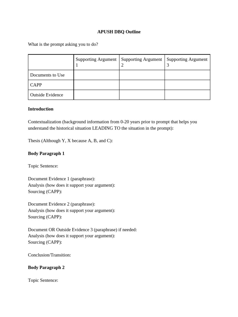Apush Dbq Outline | PDF