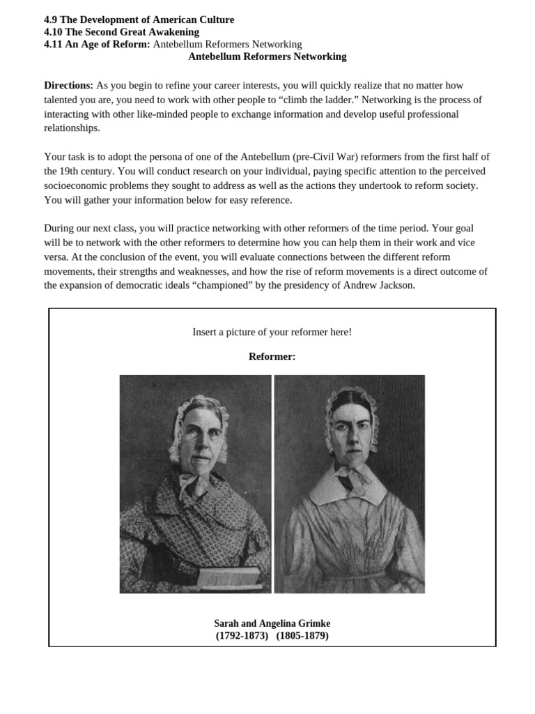 4.11 Antebellum Reformers Networking Profile | PDF | Abolitionism In ...