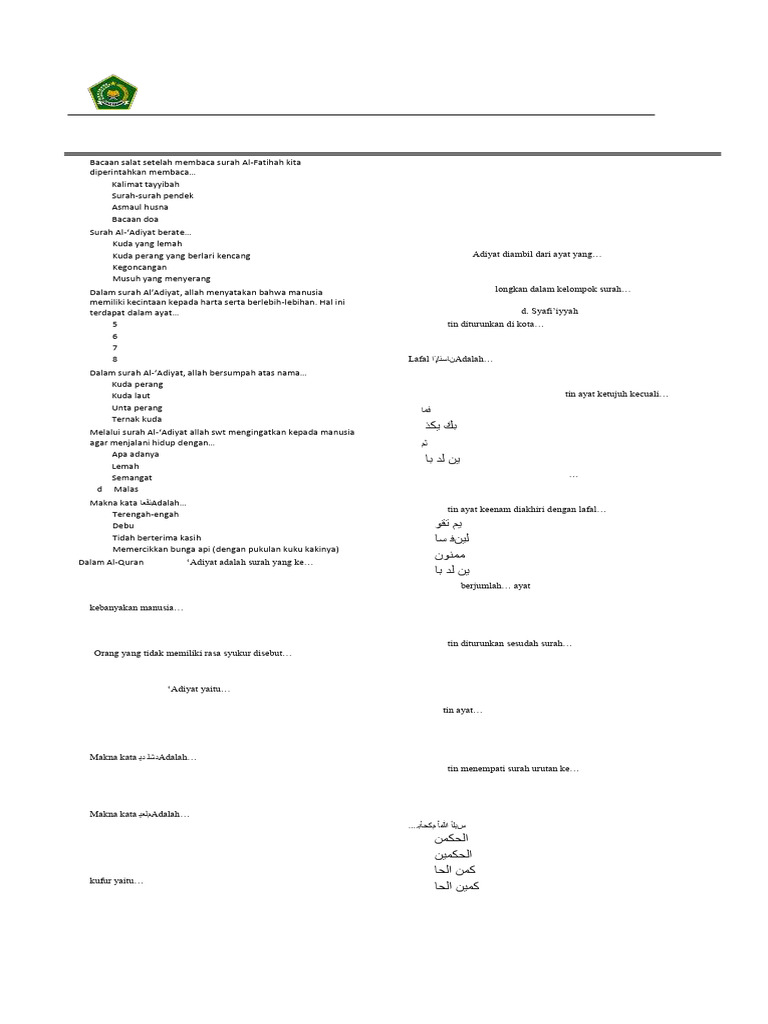 Ujian Hadits Kelas VI MI 2023/2024 | PDF