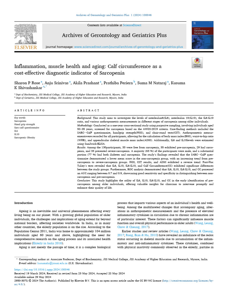 Calf Circumference as Sarcopenia Indicator | PDF | Body Mass Index ...