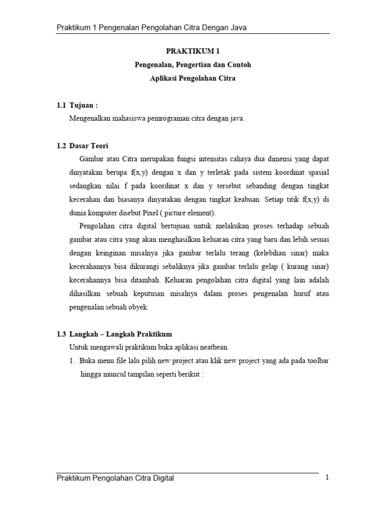 Panduan Praktikum Pengolahan Citra Dengan Java | PDF