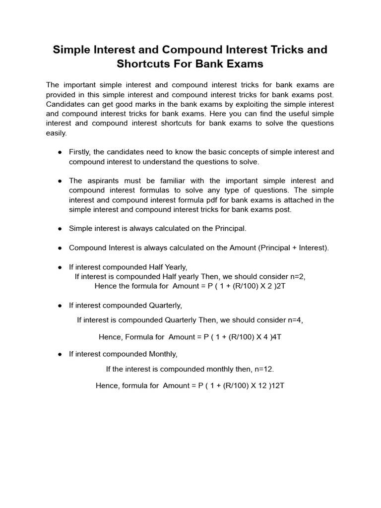 Simple Interest and Compound Interest Tricks and Shortcuts For Bank ...