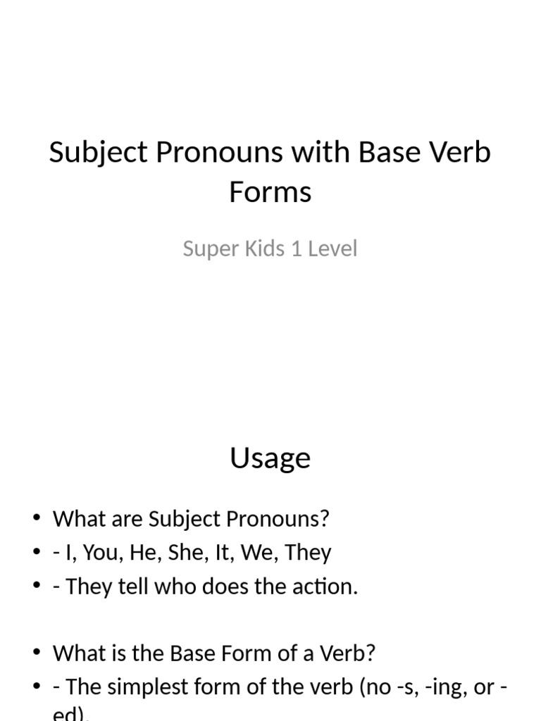 Subject Pronouns With Base Verbs | PDF