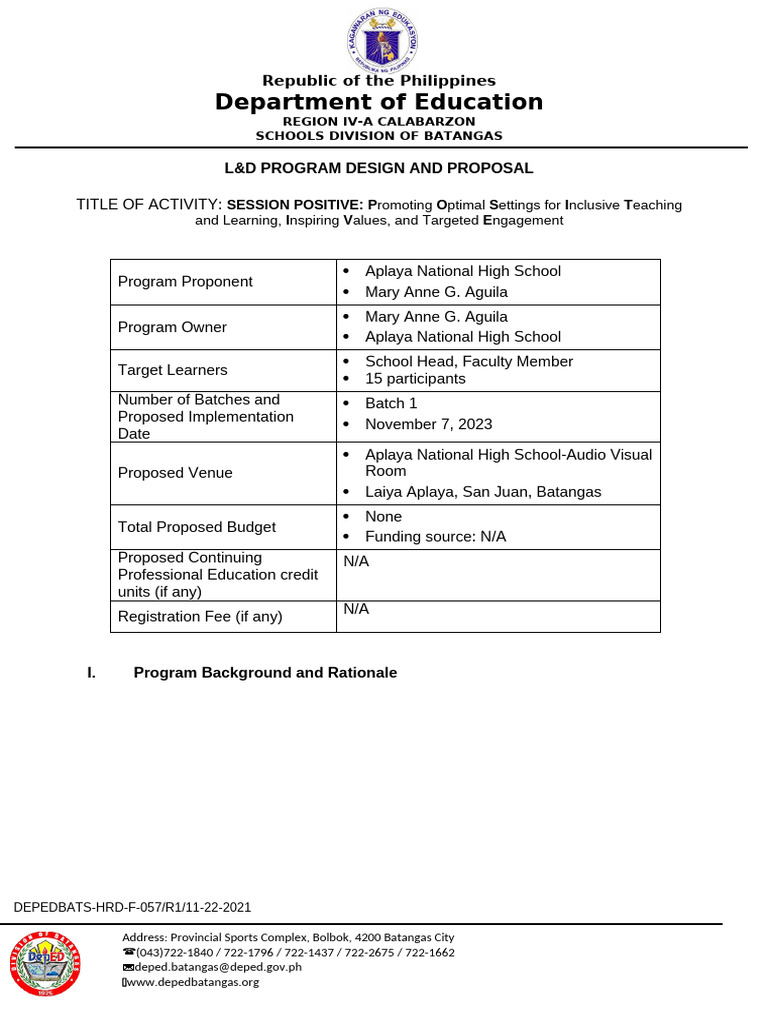 Session POSITIVE-SLAC 2-Training Proposal | PDF | Disciplines | Learning