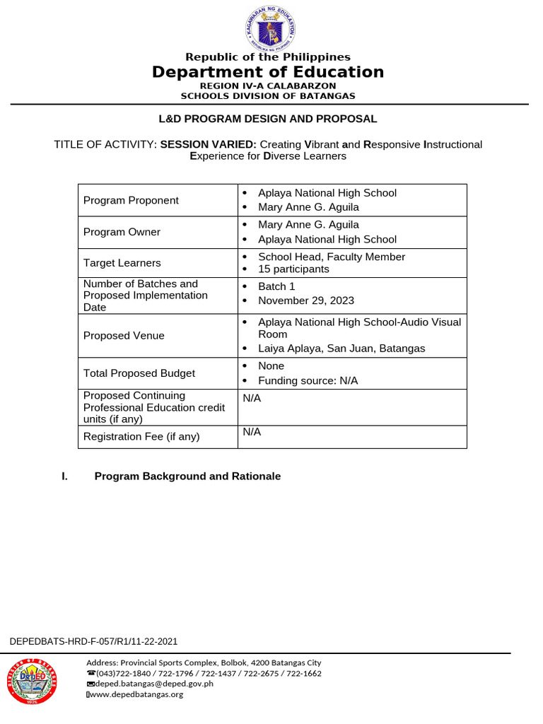 Session VARIED SLAC 3-Training Proposal | PDF | Learning | Learning Styles