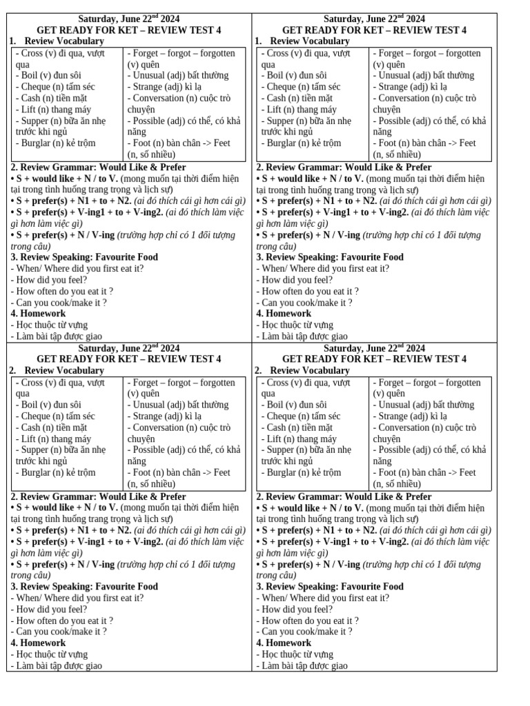 KET C1 Test 4 Review Test 4 22.06 | PDF