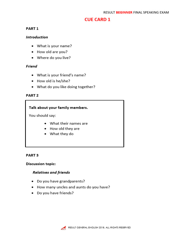 BEGINNER SPEAKING EXAM | PDF | Lunch BEGINNER SPEAKING EXAM | PDF | Lunch
