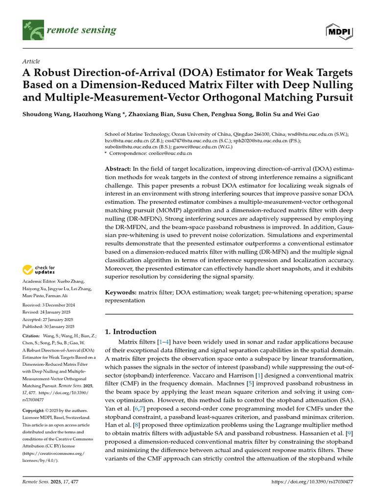 A Robust Direction-of-Arrival DOA Estimator For We | PDF | Matrix ...