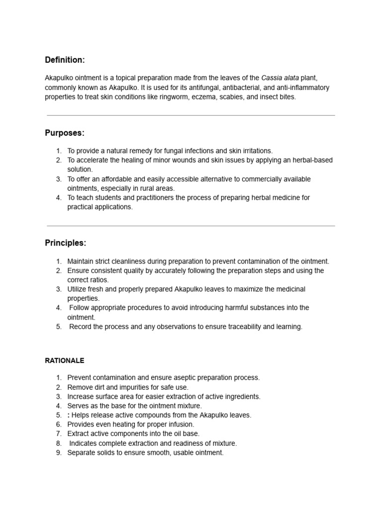 A Guide to Akapulko Ointment Preparation | PDF