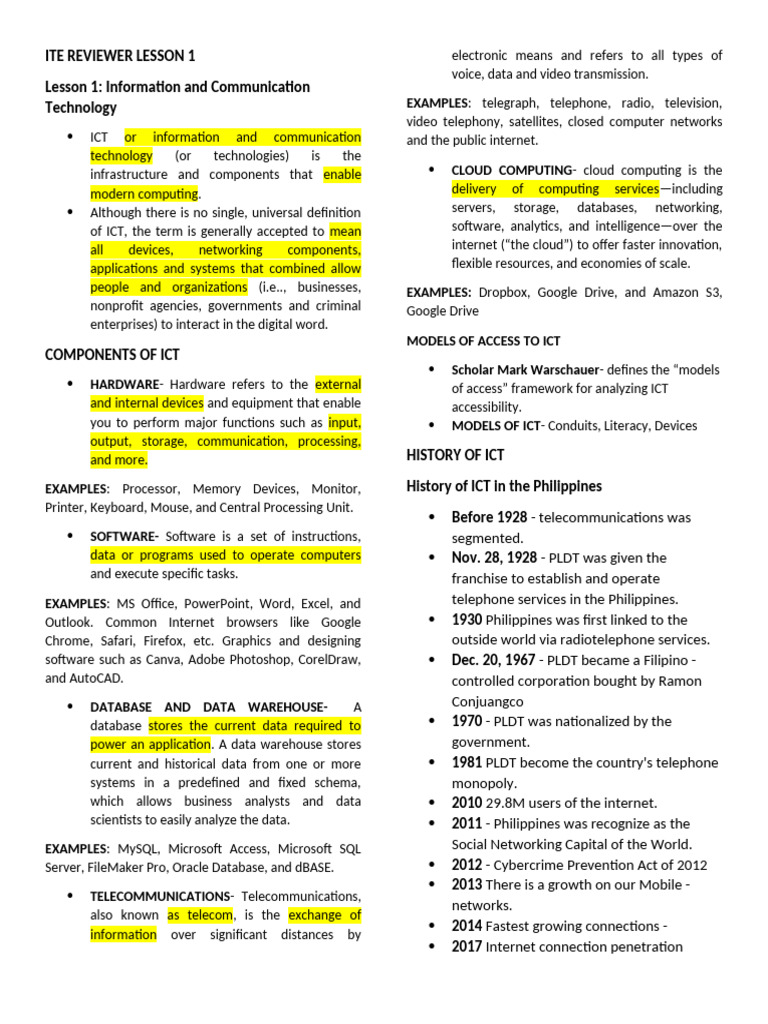 ITE REVIEWER LESSON 1 and 4 | PDF | World Wide Web | Internet & Web