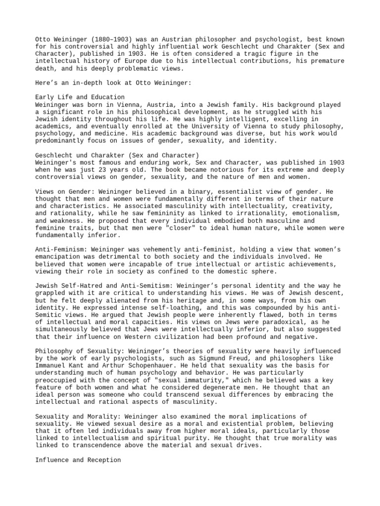 Otto Weininger: Controversial Philosopher | PDF | Liberal Arts Education