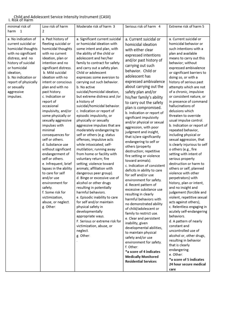 CASII Assessment for Youth Risk Levels | PDF | Child Abuse | Mental ...