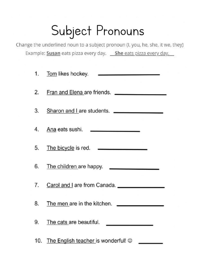 Subject Pronouns WORKSHEET | PDF