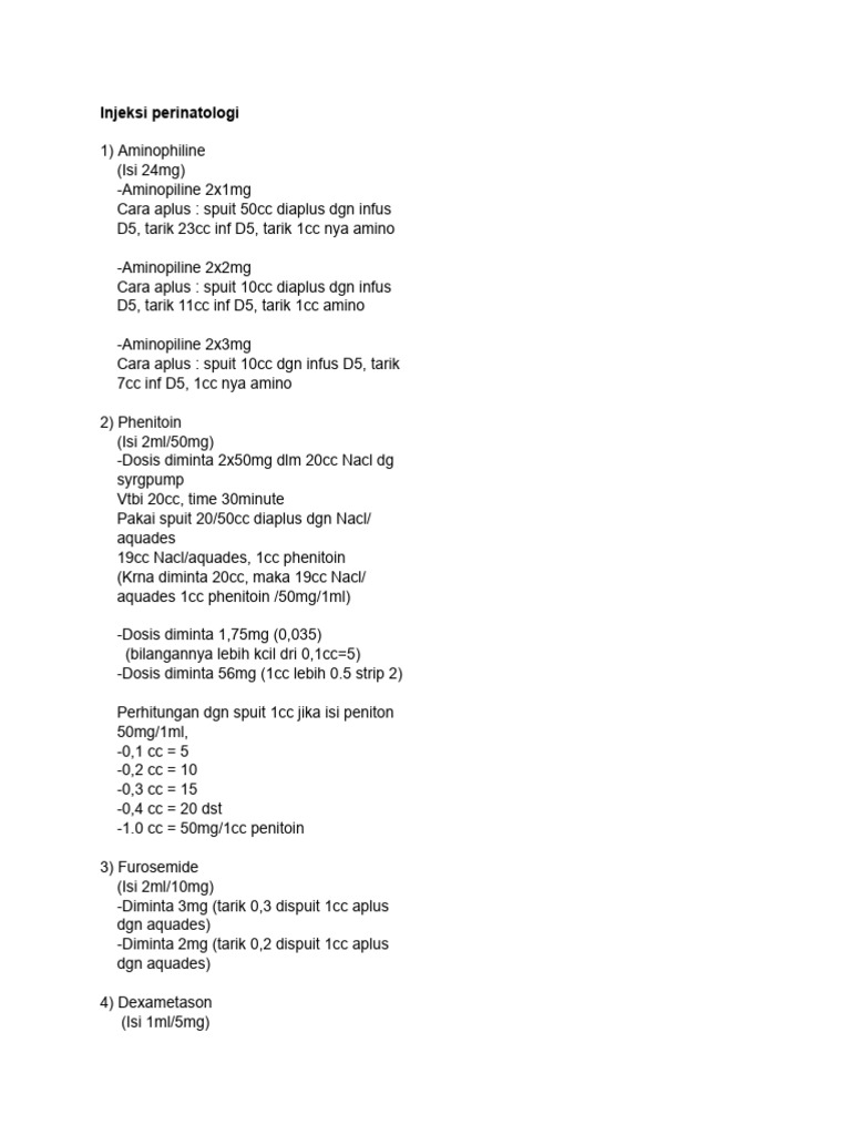Dosis dan Cara Injeksi Perinatologi | PDF