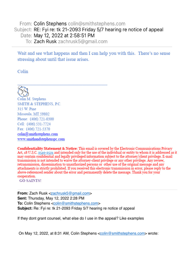 RE Fyi Re TK 21-2093 Friday 57 Hearing Re Notice of Appeal | PDF ...