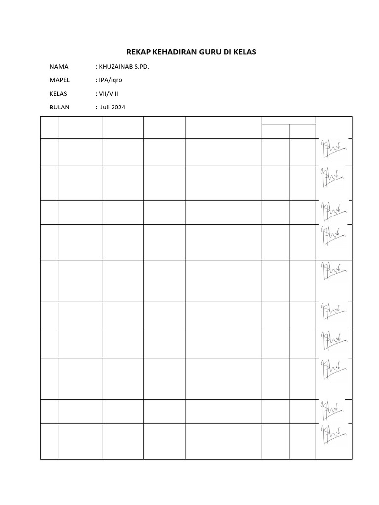 Rekap Kehadiran Guru Khuzainab | PDF