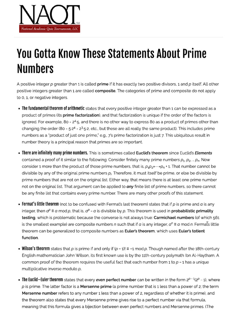 New!【Topic Reading】Math-Statements About Prime Numbers | PDF