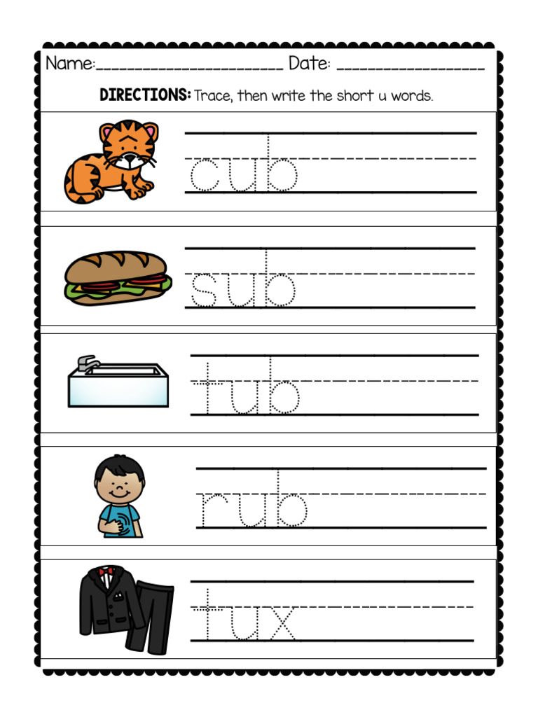 Short U Words Tracing and Activities | PDF