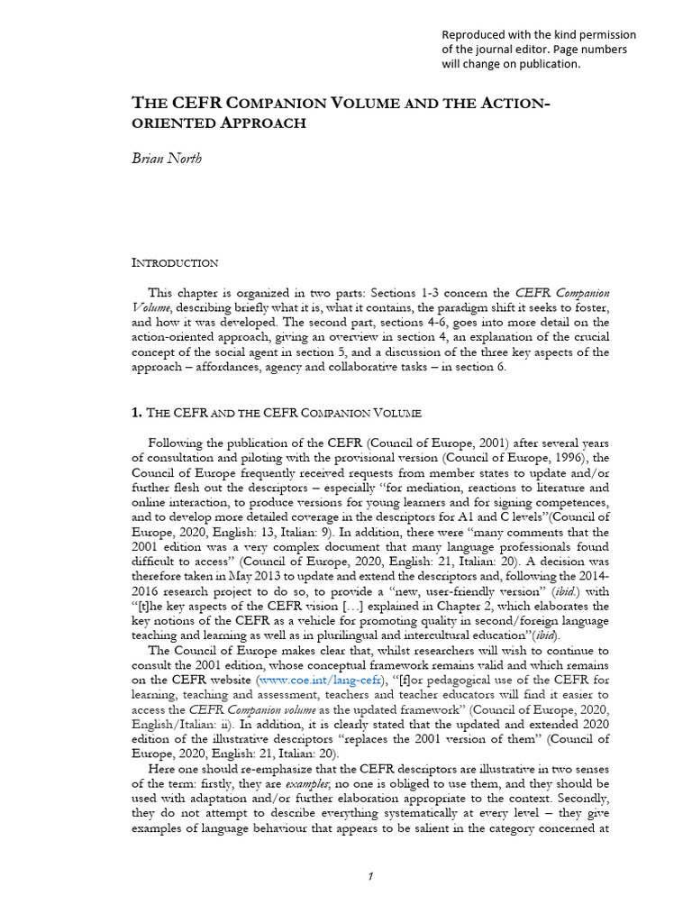 The CEFR Companion Volume and The Action-Oriented Approach | PDF | Learning | Creativity