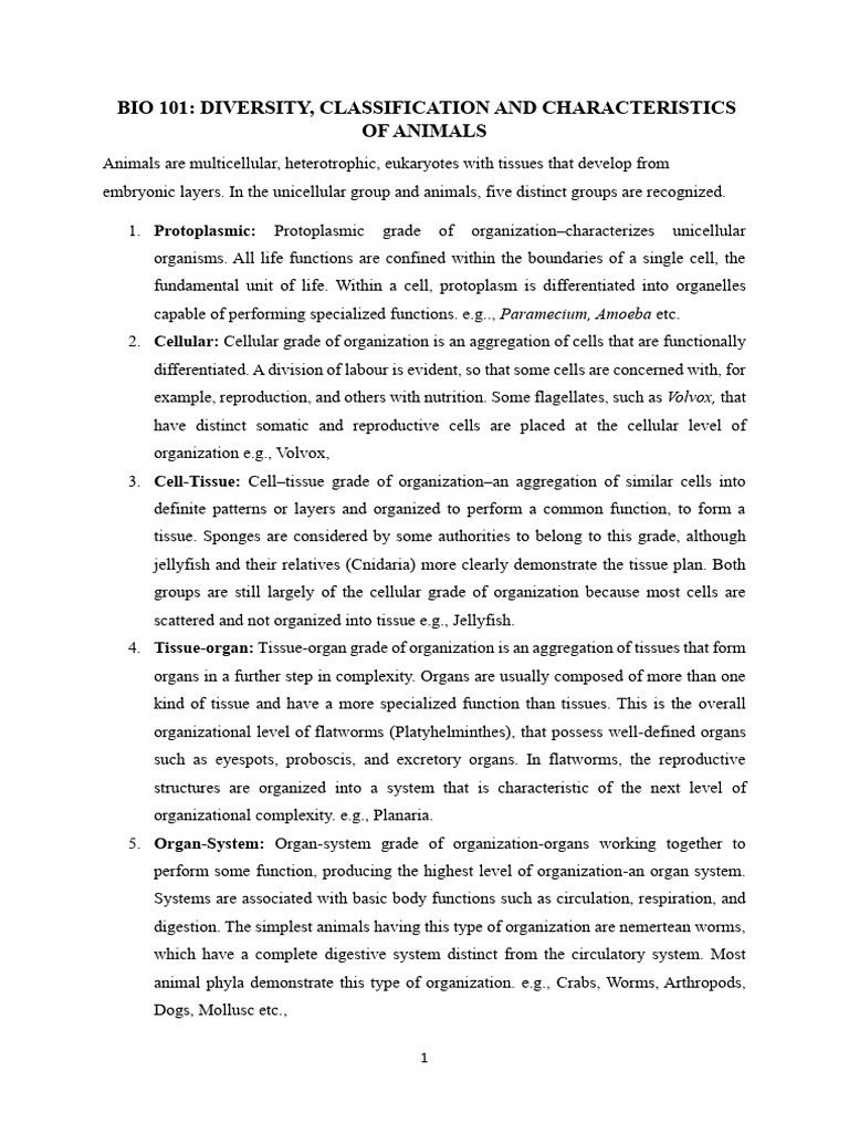 BIO 101 Diversity Classification Ans Characteristics | PDF | Metabolism ...