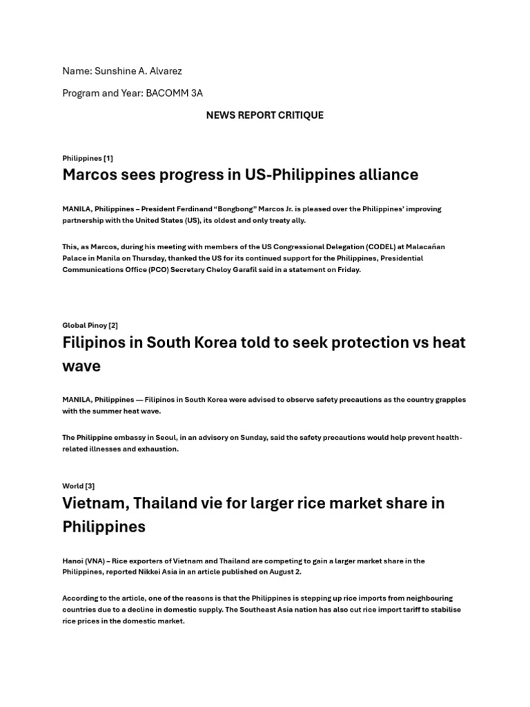News Report Critique - Alvarez | PDF