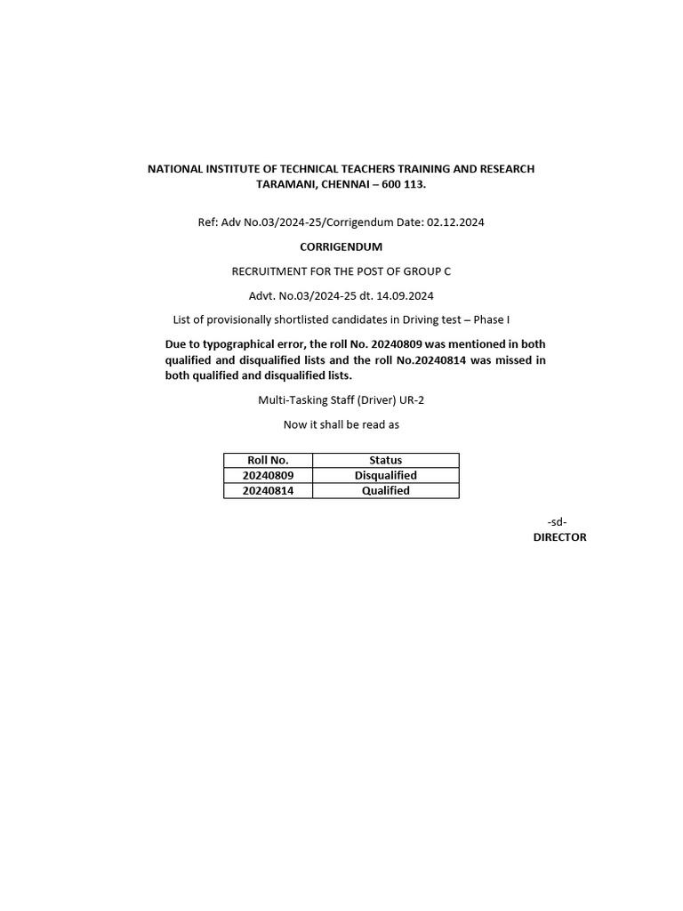 Corrigendum For MTS Driver | PDF