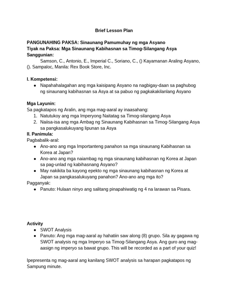 Brief Lesson Plan | PDF