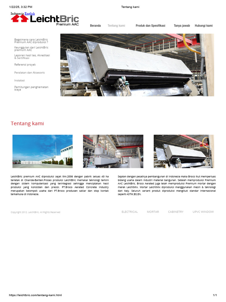 Produk Dan Spesifikasi Bata Ringan | PDF