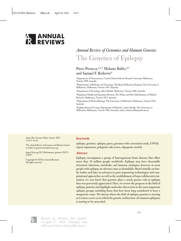 10.1146@annurev Genom 120219 074937 | PDF | Epilepsy | Genome Wide ...