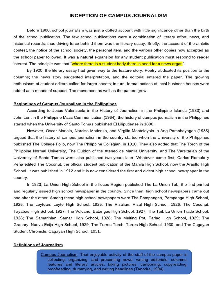 Inception of Campus Journalism | PDF | Journalism | Mass Media