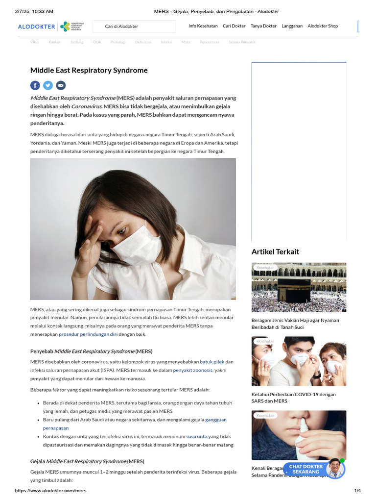 MERS - Gejala, Penyebab, dan Pengobatan - Alodokter | PDF