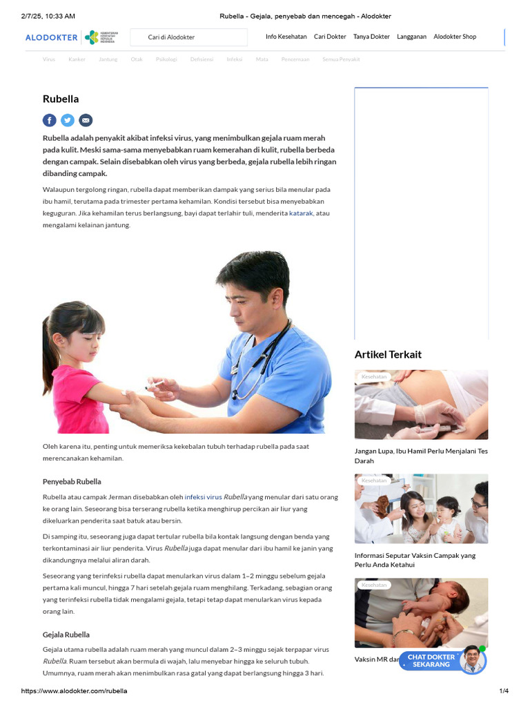Gejala dan Penyebab Rubella pada Ibu Hamil | PDF