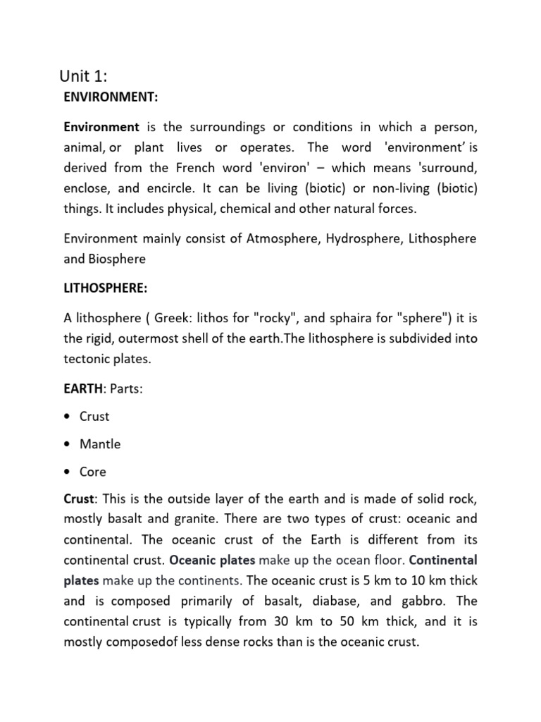 Unit 1 Environment | PDF | Atmosphere Of Earth | Troposphere